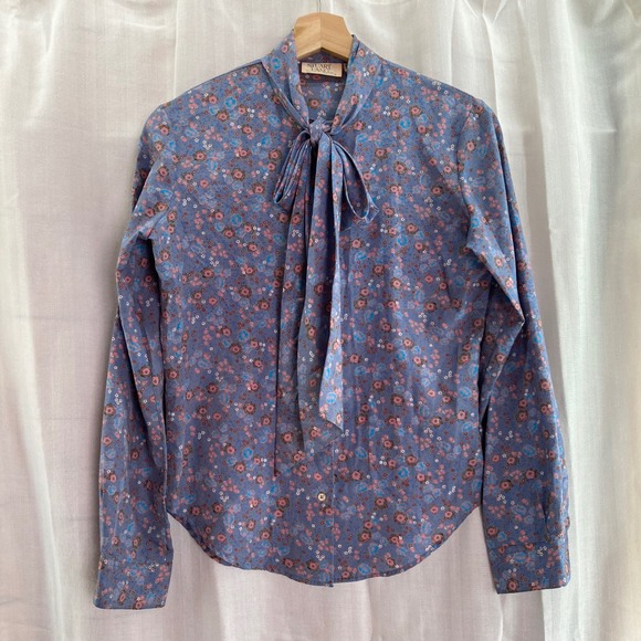 Stuart Lang | Tops | Vintage Stuart Lang Floral Tie Neck Blouse Womens ...